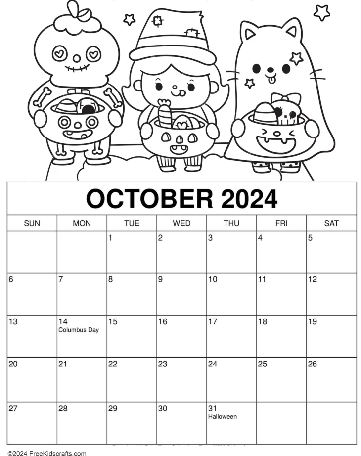 Printable October Coloring Calendar
