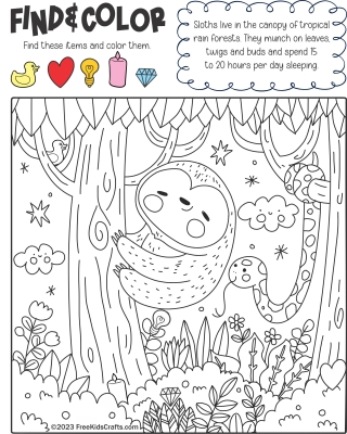 Find and Color Sloth Activity Worksheet