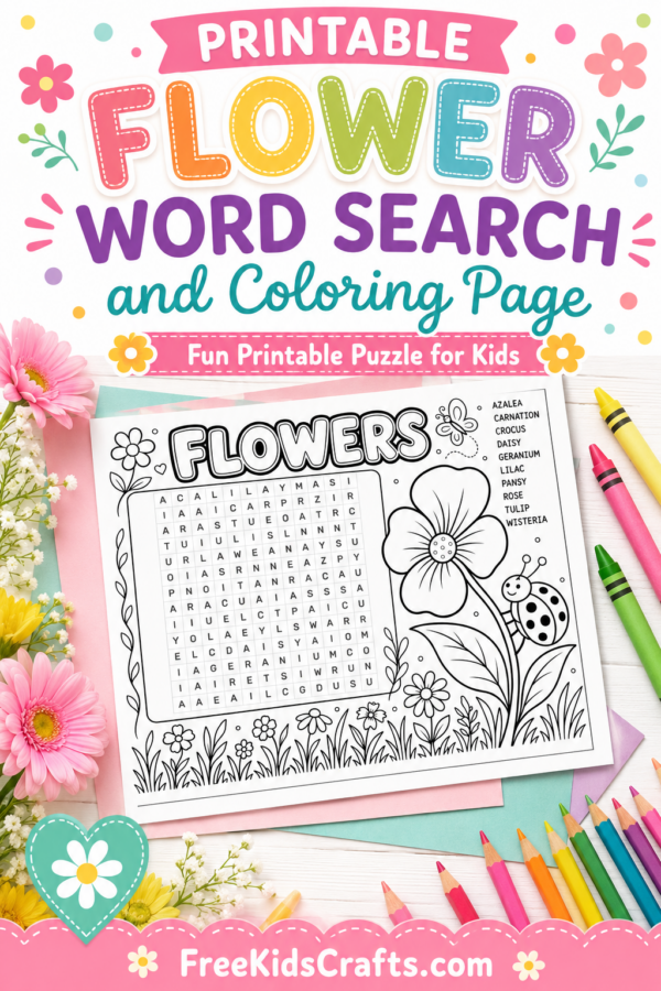 Printable Flower Word Search and Coloring Page